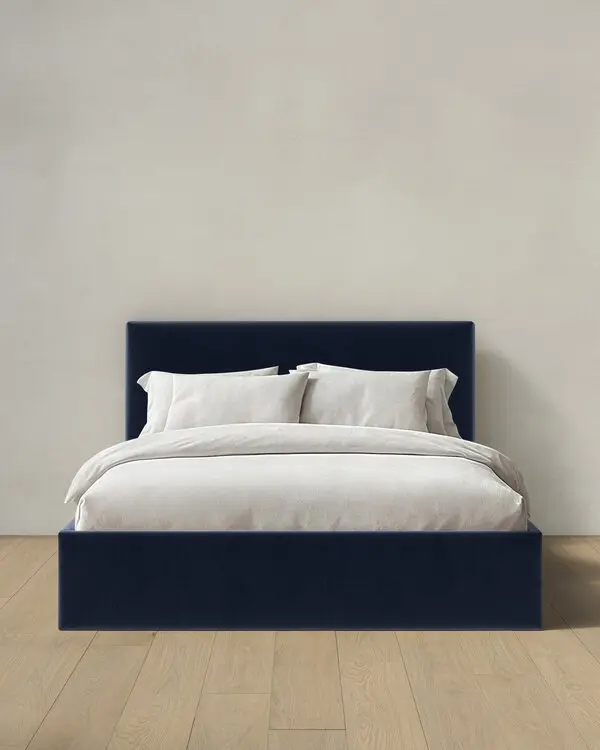 Quince Square Bed In Performance Velvet - Ocean