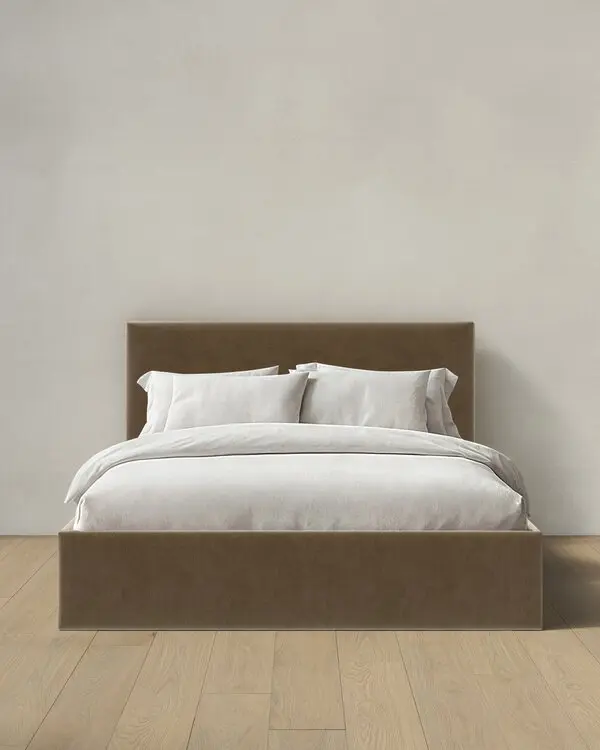 Quince Square Bed In Performance Velvet - Walnut