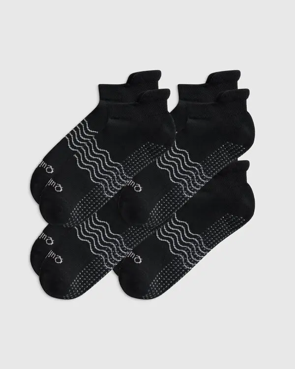 Quince Everyday Cotton Pilates Gripper Ankle Socks 4-pack - Black