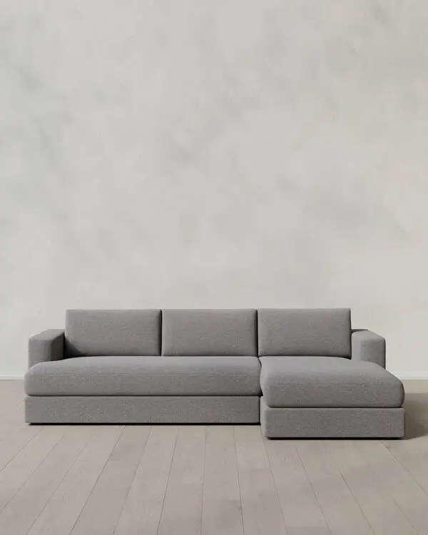 Quince Sierra Curved Arm Chaise Sectional In Performance Basketweave - Ash