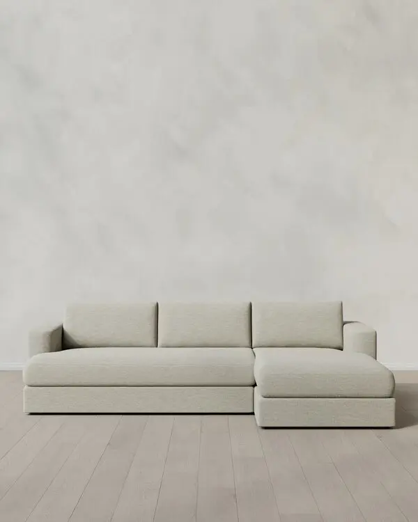 Quince Sierra Curved Arm Chaise Sectional In Performance Basketweave - Flax