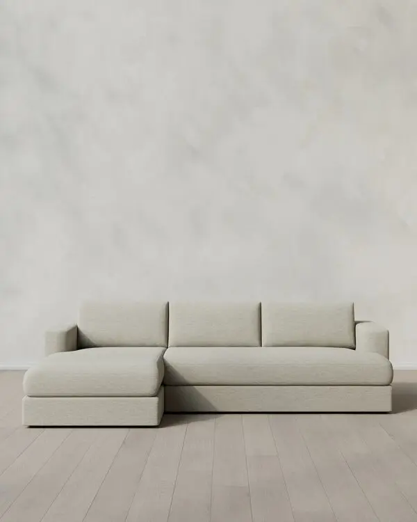 Quince Sierra Curved Arm Chaise Sectional In Performance Basketweave - Flax
