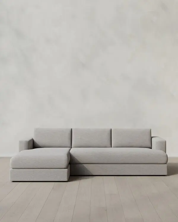 Quince Sierra Curved Arm Chaise Sectional In Performance Basketweave - Fog