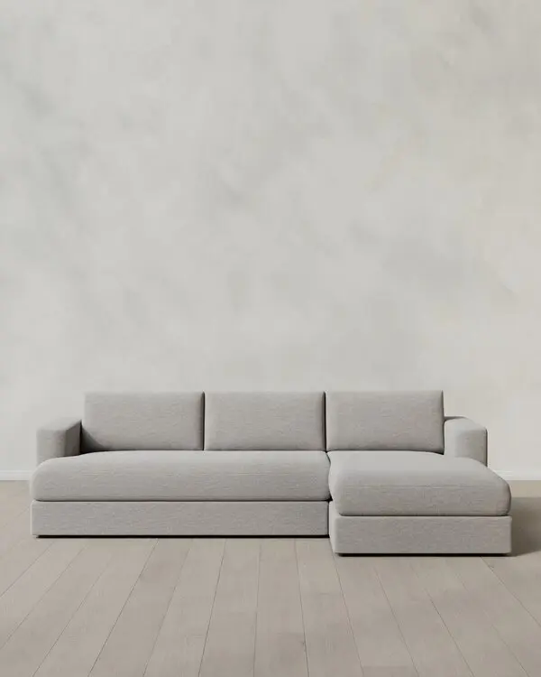 Quince Sierra Curved Arm Chaise Sectional In Performance Basketweave - Fog