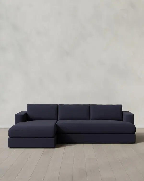 Quince Sierra Curved Arm Chaise Sectional In Performance Basketweave - Navy