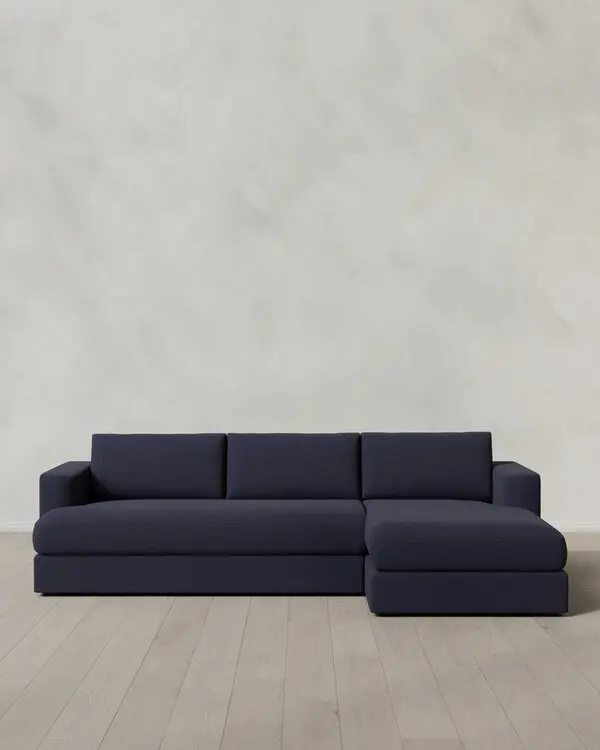 Quince Sierra Curved Arm Chaise Sectional In Performance Basketweave - Navy