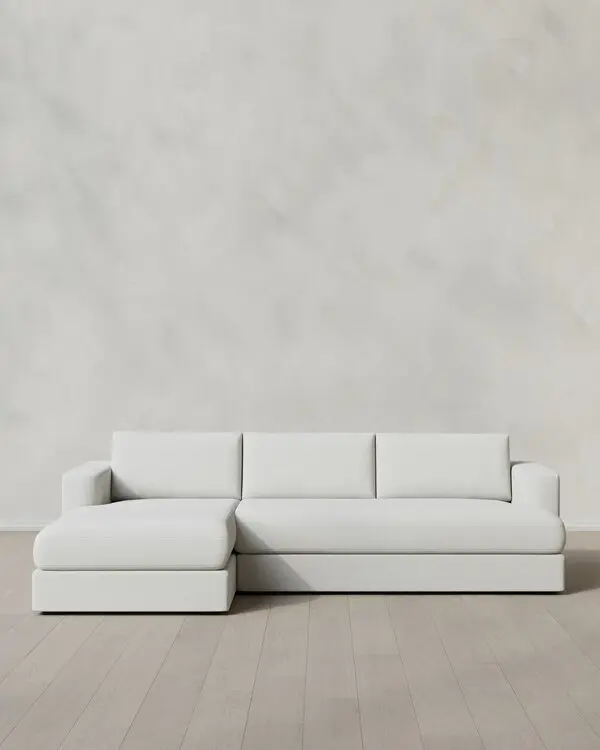 Quince Sierra Curved Arm Chaise Sectional In Performance Basketweave - Snow