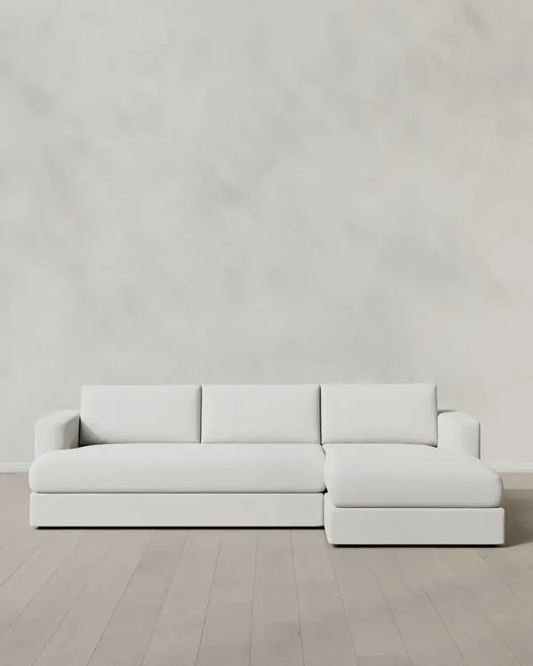 Quince Sierra Curved Arm Chaise Sectional In Performance Basketweave - Snow