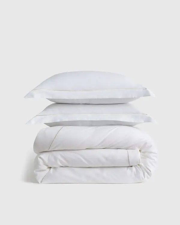 Quince Signature Giza Cotton Sateen Duvet Cover Set - White/sand