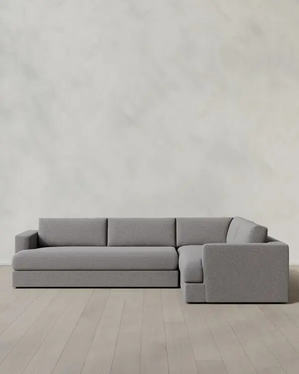 Quince Sierra Curved Arm L Sectional In Performance Basketweave - Ash