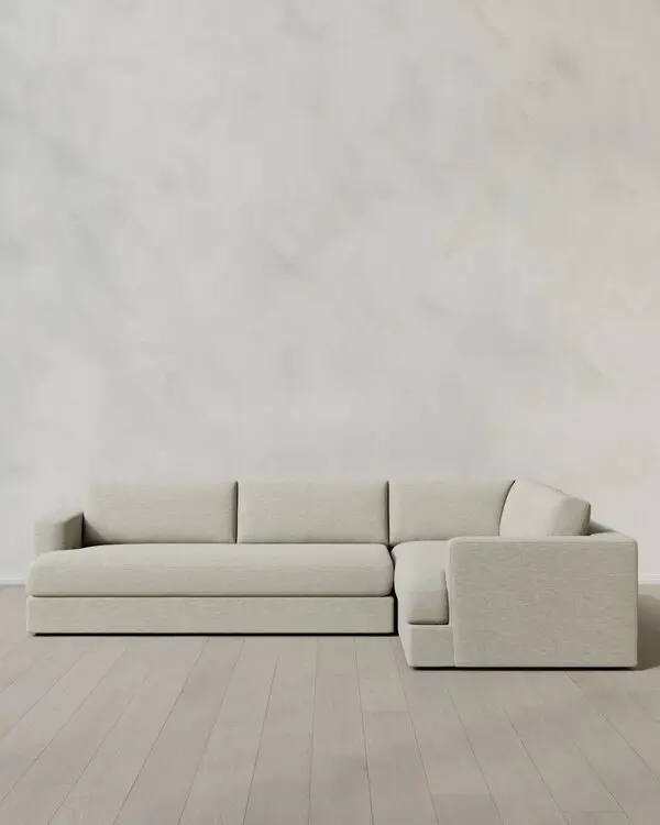 Quince Sierra Curved Arm L Sectional In Performance Basketweave - Flax