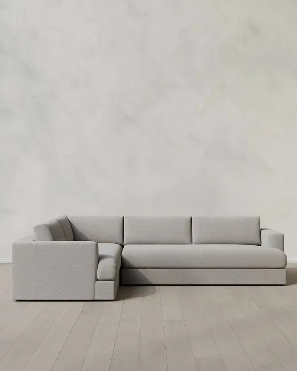 Quince Sierra Curved Arm L Sectional In Performance Basketweave - Fog