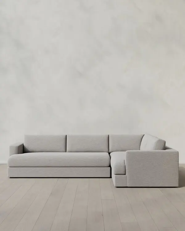 Quince Sierra Curved Arm L Sectional In Performance Basketweave - Fog