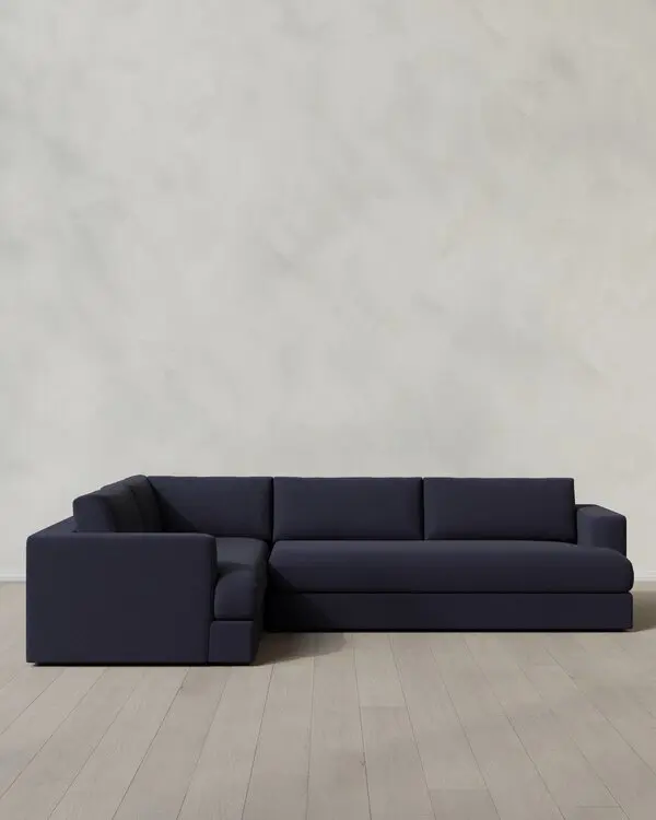Quince Sierra Curved Arm L Sectional In Performance Basketweave - Navy