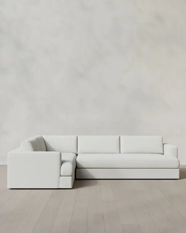 Quince Sierra Curved Arm L Sectional In Performance Basketweave - Snow