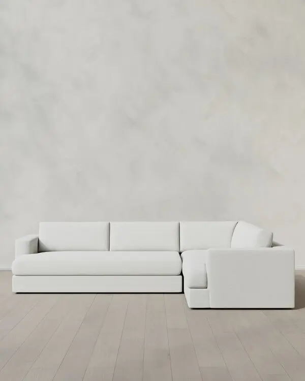 Quince Sierra Curved Arm L Sectional In Performance Basketweave - Snow