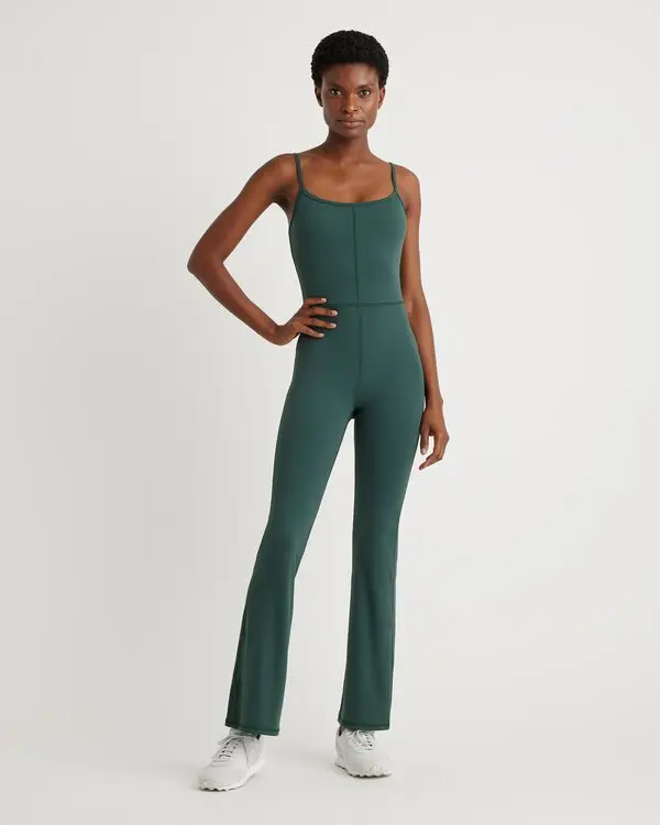 Quince Ultra-form Kick Flare Jumpsuit - Forest Green