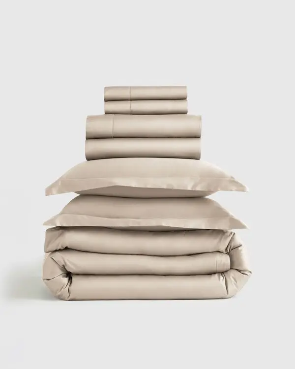 Quince Signature Giza Cotton Sateen Deluxe Bedding Bundle - Sand