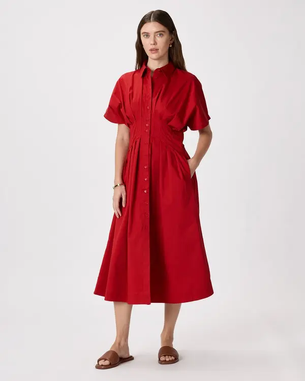 Quince Stretch Twill Pleated Midi Shirt Dress