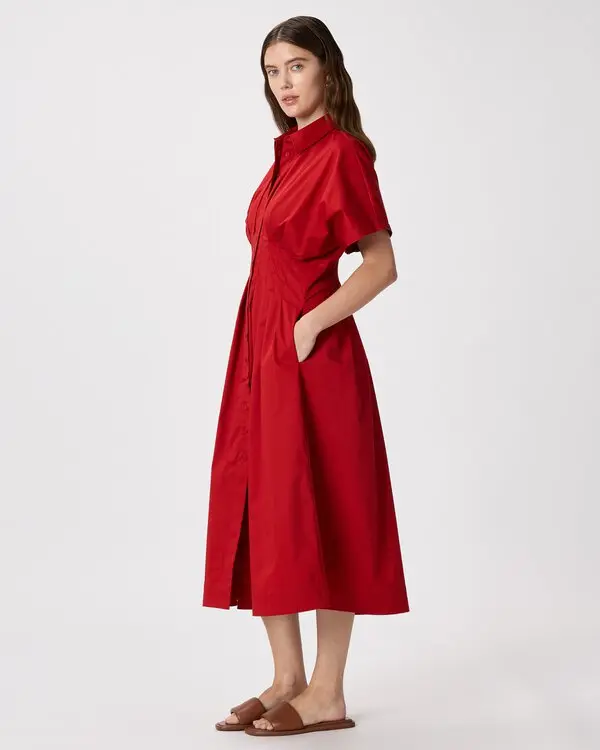 Quince Stretch Twill Pleated Midi Shirt Dress