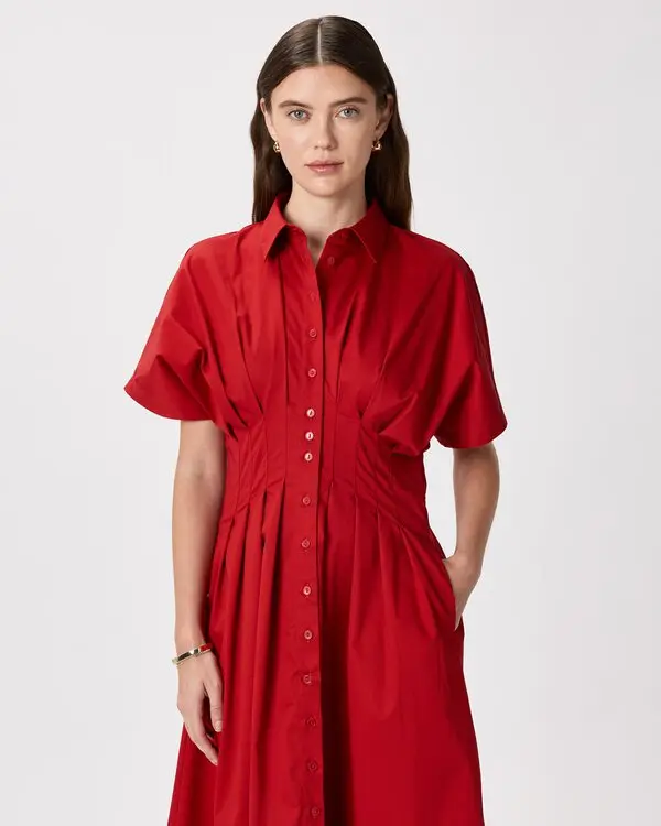 Quince Stretch Twill Pleated Midi Shirt Dress