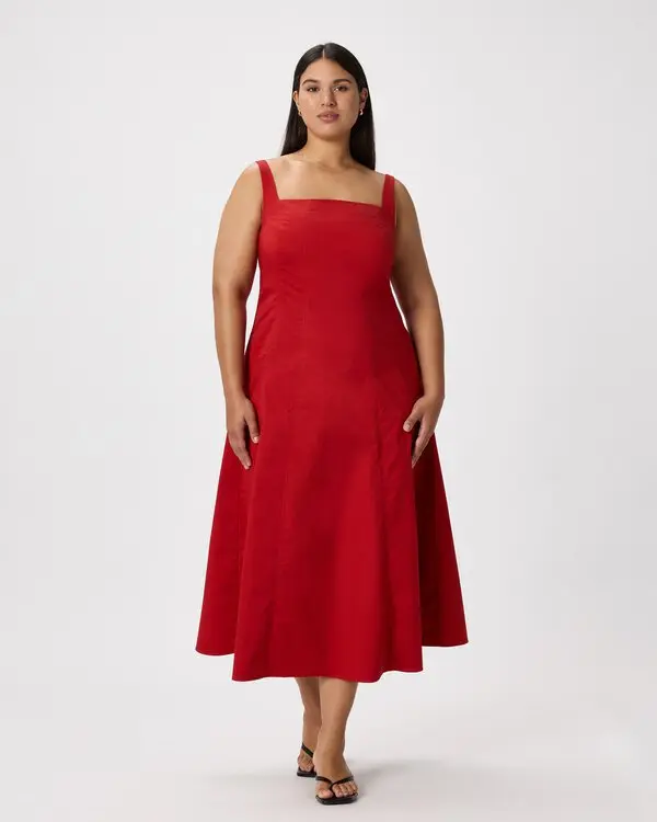 Quince Stretch Twill Fit & Flare Midi Dress
