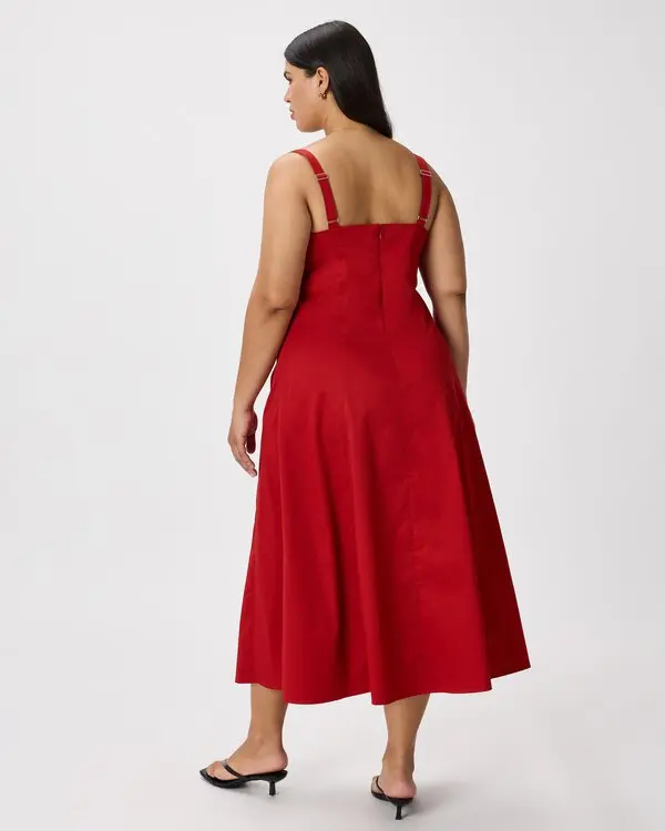 Quince Stretch Twill Fit & Flare Midi Dress
