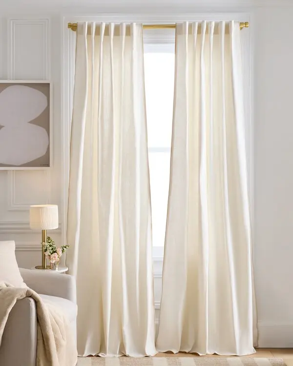 Quince Piped Edge Cotton Curtain Single Panel - Ivory/oatmeal Piping
