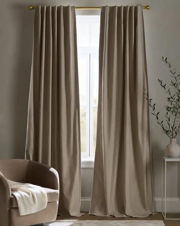 Quince Piped Edge Cotton Curtain - Natural/white Piping