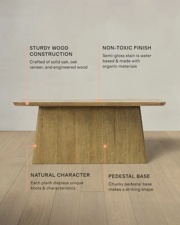 Quince Rustic Oak Plinth Console Table - Light Brown