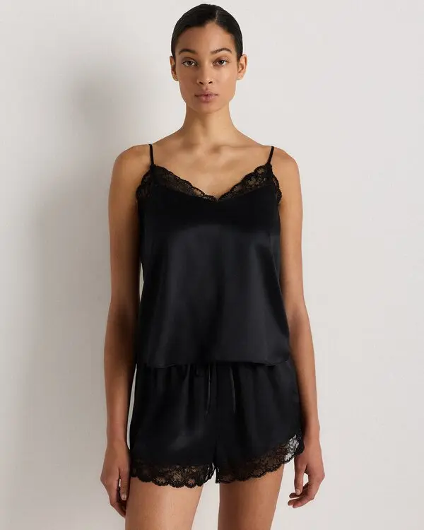 Quince Satin Lace Cami Pajama Top - Black