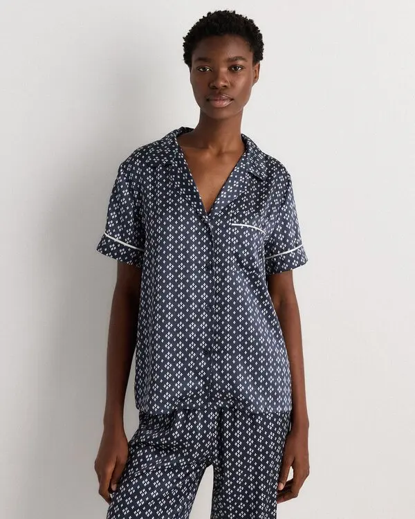 Quince Satin Short Sleeve Pajama Top - Tiny Diamonds
