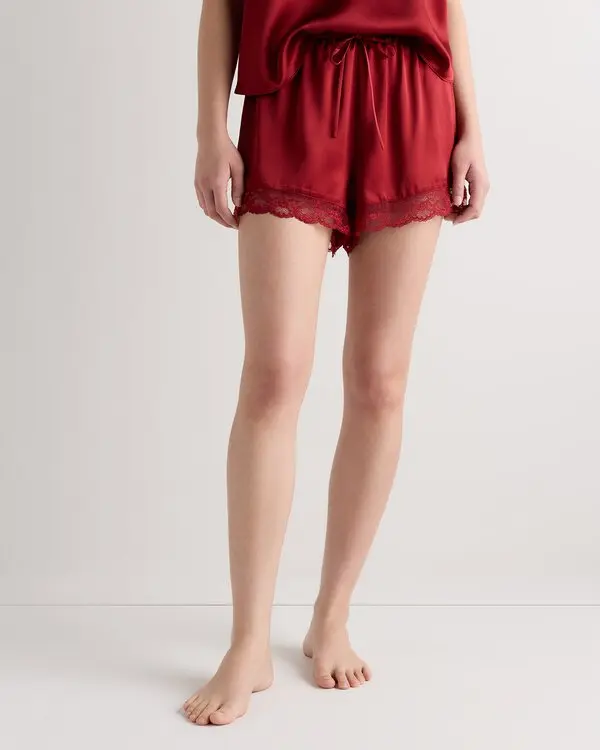 Quince Satin Lace Pajama Shorts - Clay Red
