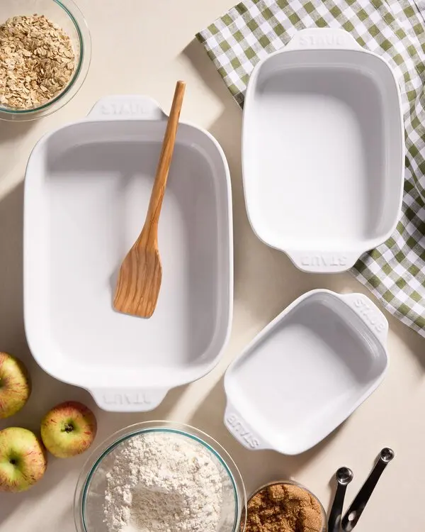Quince Staub Stoneware Rectangular Baking Dishes, Set Of 3 - White