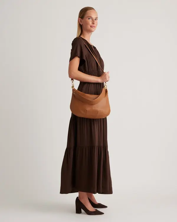 Quince Italian Leather Convertible Crescent Shoulder Bag - Cognac