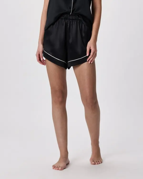 Quince Satin Pajama Shorts - Black
