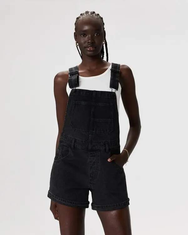 Quince Organic Denim Shortalls - Mascara Black