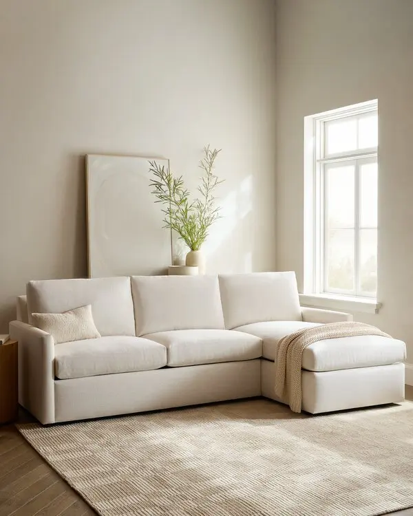 Quince Brennan Chaise Sectional In Performance Velvet - Ivory