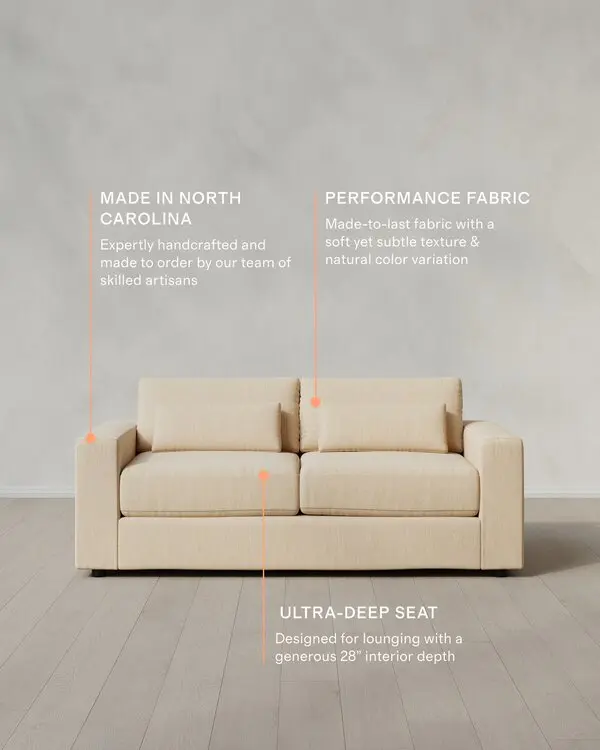 Quince Ashford Deep Seat Sofa In Performance Chenille Linen Blend - Eggshell