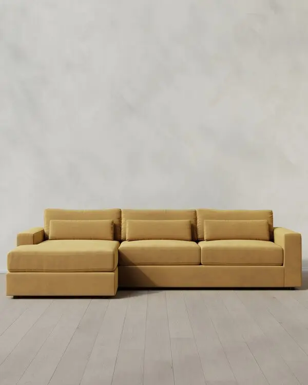 Quince Ashford Deep Seat Chaise Sectional In Performance Velvet - Caramel