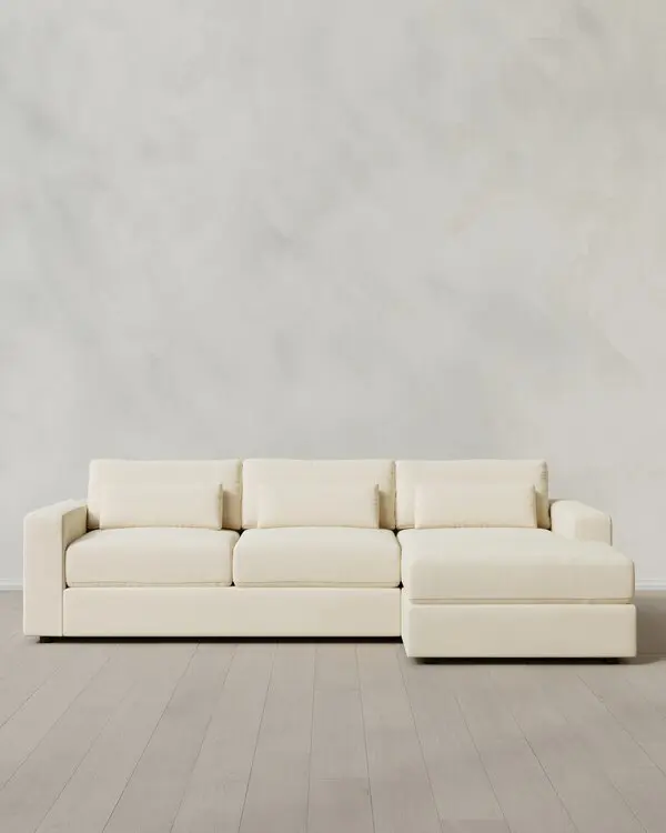 Quince Ashford Deep Seat Chaise Sectional In Performance Velvet - Ivory