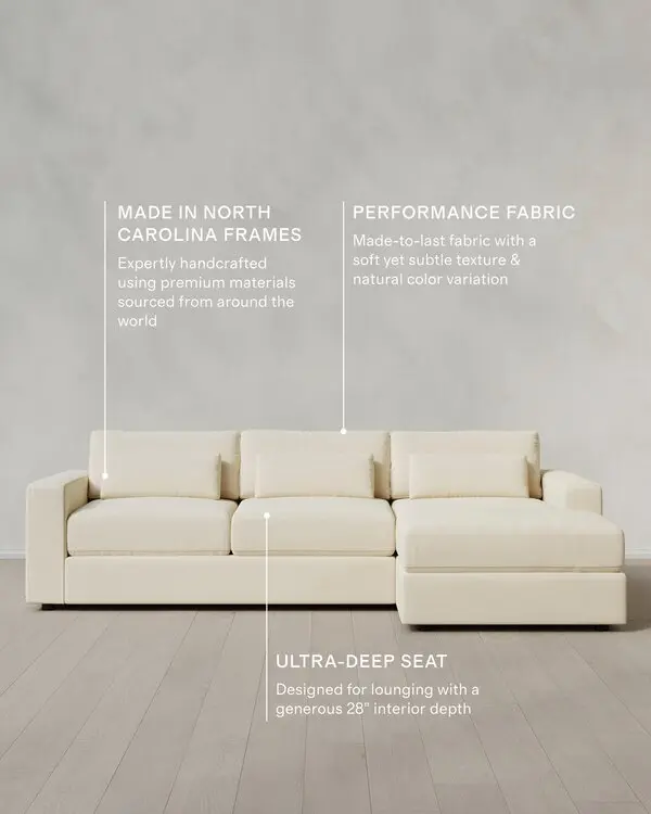 Quince Ashford Deep Seat Chaise Sectional In Performance Velvet - Ivory