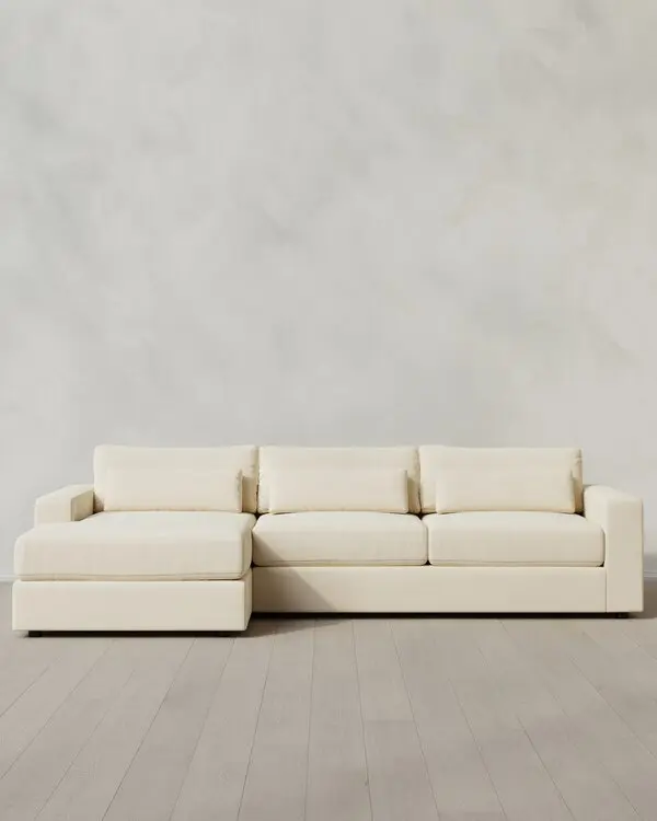 Quince Ashford Deep Seat Chaise Sectional In Performance Velvet - Ivory