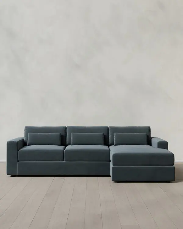 Quince Ashford Deep Seat Chaise Sectional In Performance Velvet - Pine