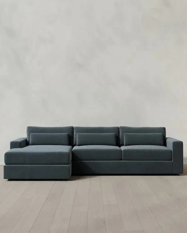 Quince Ashford Deep Seat Chaise Sectional In Performance Velvet - Pine