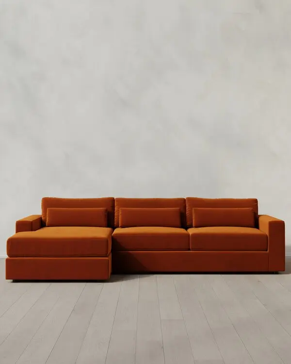 Quince Ashford Deep Seat Chaise Sectional In Performance Velvet - Rust