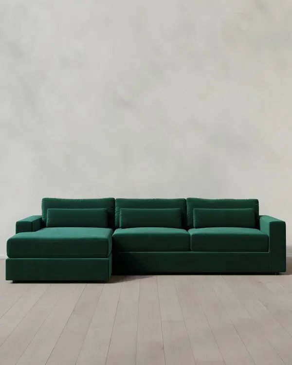 Quince Ashford Deep Seat Chaise Sectional In Performance Velvet - Spruce