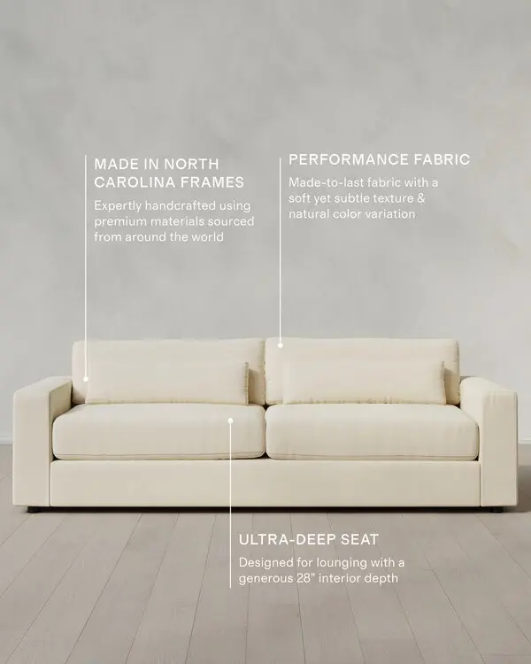 Quince Ashford Deep Seat Sofa In Performance Velvet - Ivory