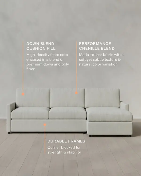 Quince Brennan Performance Chenille Linen Blend Chaise Sectional - Sorrell