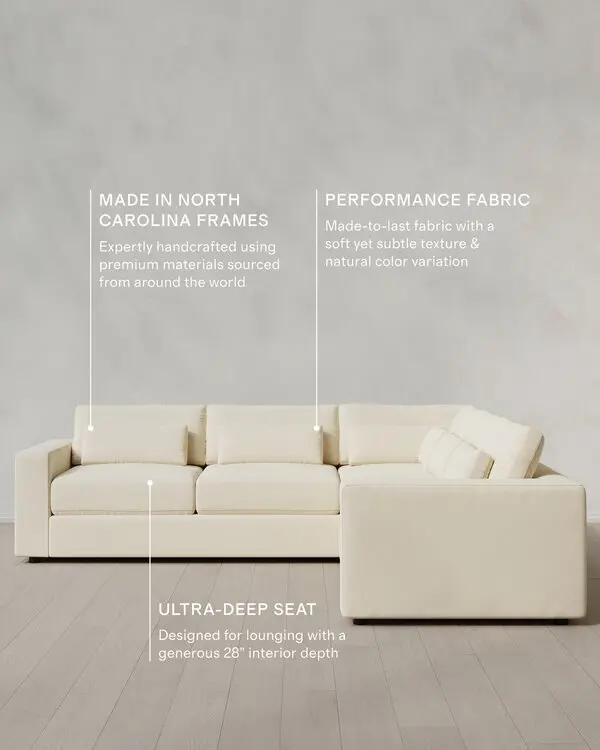 Quince Ashford Deep Seat L Sectional In Performance Velvet - Ivory